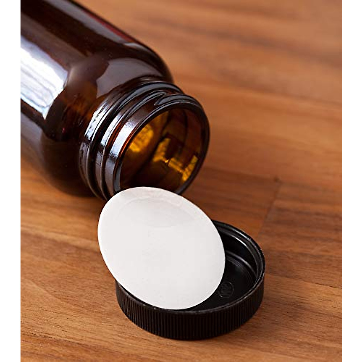 5 oz Amber Glass Packer Bottle with Black Ribbed Lid (6 pack)