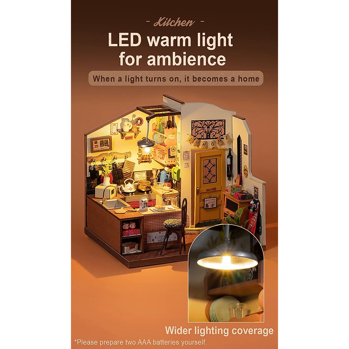 Rowood Miniature House Kit,DIY Miniature Dollhouse Kit for Adults,Model Kits for Adults to Build with LED,Birthday for Teens(Homey Kitchen)