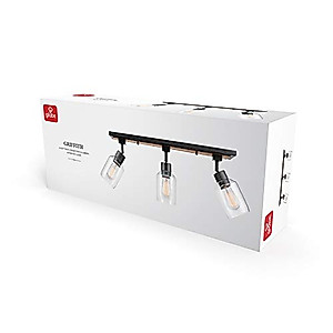 Globe Electric 59798 25" 3-Light Track Lighting, Faux Wood Finish, Matte Black Accents, Clear Glass Shades, Track Ceiling Light, Track Lighting Kit, Vintage, Ceiling Light Fixture, Home Improvement