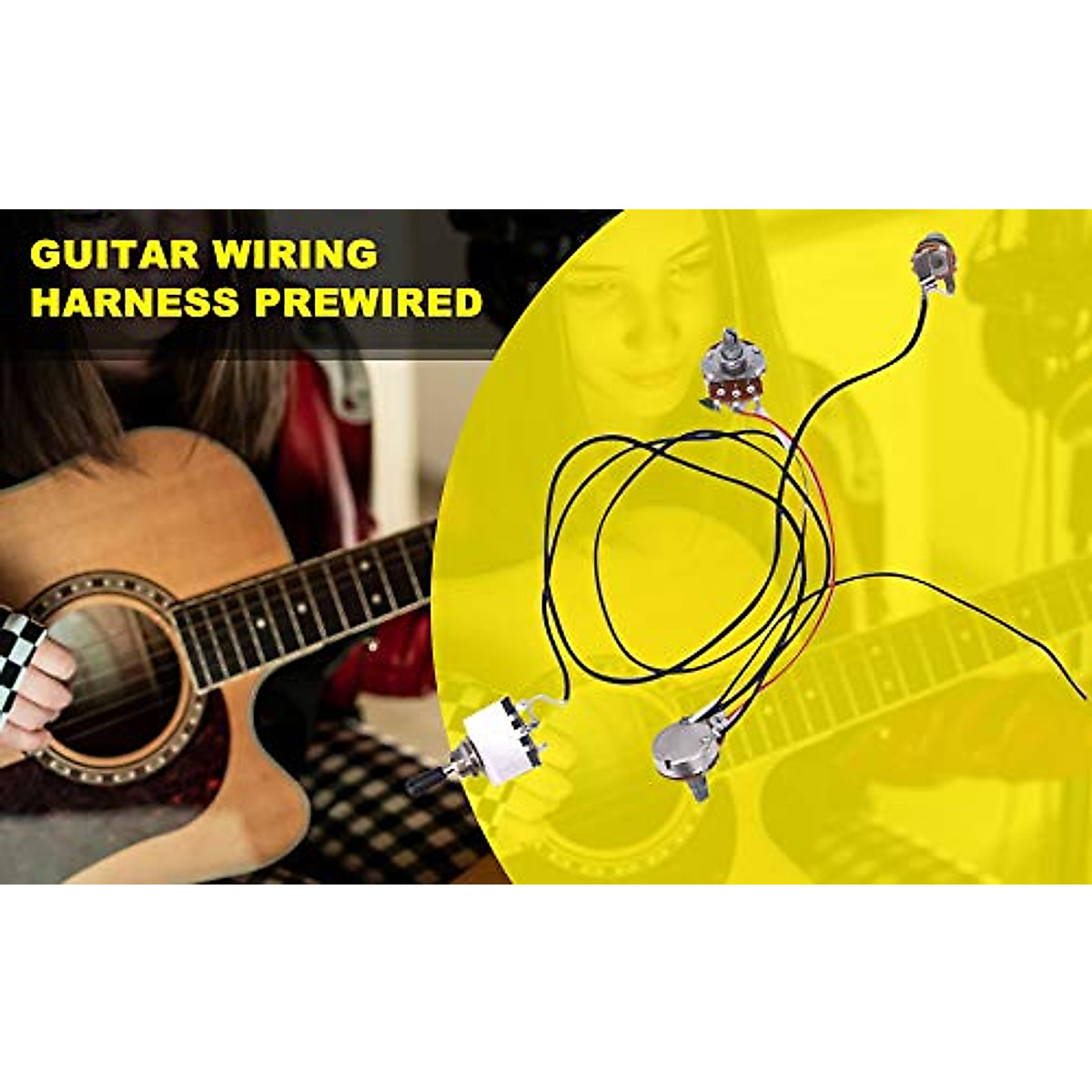 Guitar Wiring Harness, Guitar Prewired Harness Humbucker Wiring Harness Prewired 3 Way Chrome Box Toggle Switch 500K Pots for Electric Guitar with 2 Humbuckers guitar wiring kit