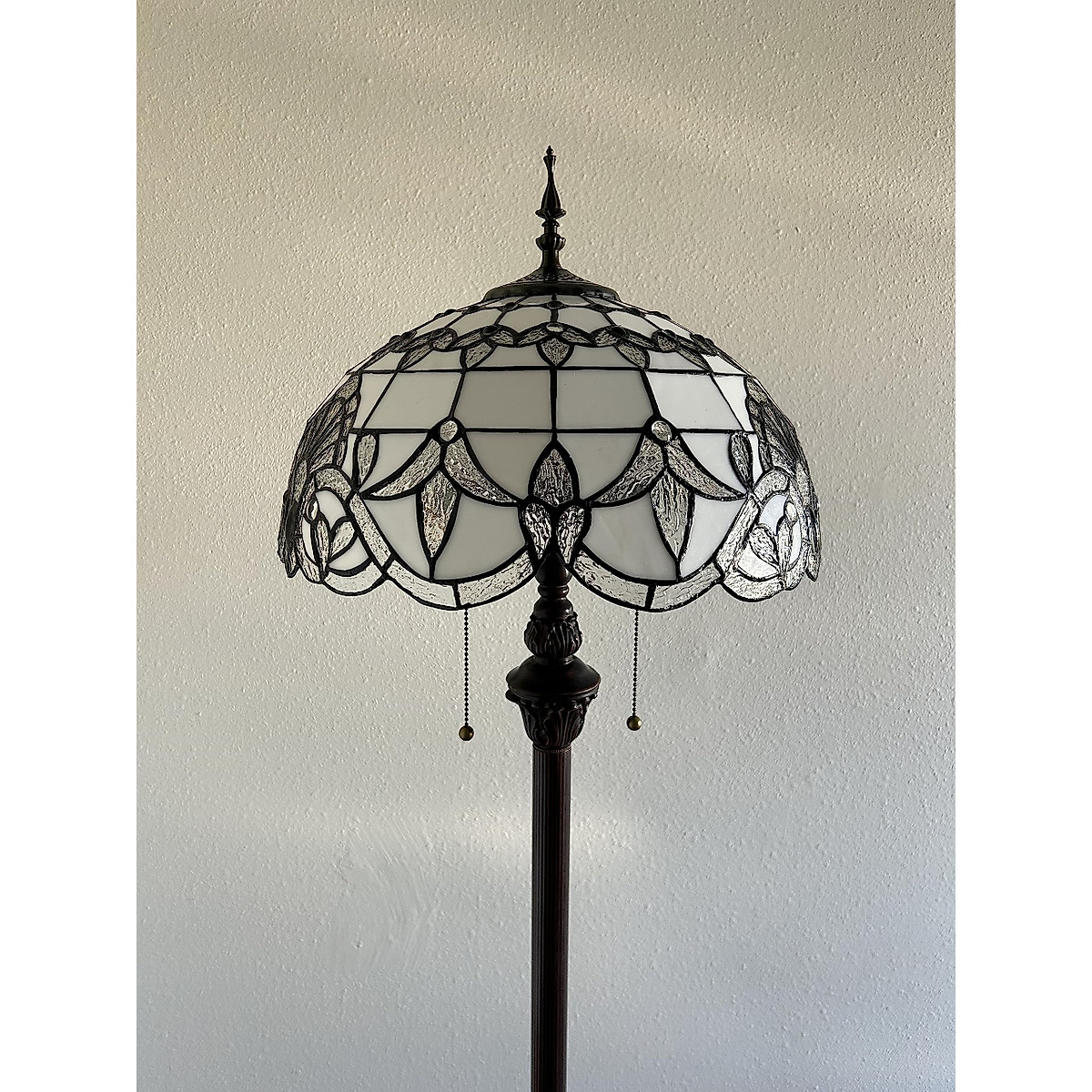 enjoy decor lamps Tiffany Floor Lamp White Stained Glass Baroque Style Lavender LED Bulbs Included for Living Room Dining Room Bedroom 16" D*16" W*64" H