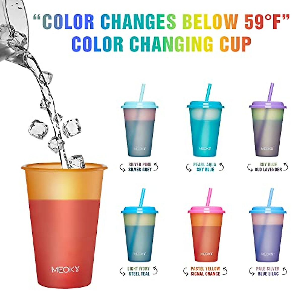 Meoky Color Changing Cups with Lids and Straws for Kids 12Pack 12oz Plastic Reusable Cold Drink Tumblers Summer Party Cups