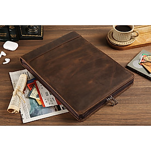 Leather Business Checkbook Binder - 7 Ring Zippered Binder with Check Book Holder for 3 Per Page, 600 Checks Capacity for 9 x 13 inch Sheets, Dark Khaki