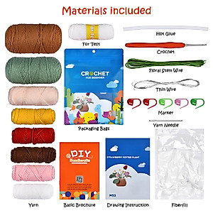 UEIEU Crochet Kit for Beginners - Flower Plants - Crochet Starter Kit，Suitable for Adults Learning Adult Beginner Crochet kit, Step by Step Video Tutorials (Strawberry Flower Potted Plants)