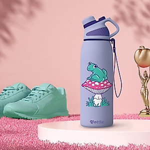 Ottle Reef Roamer Stainless Steel Water Bottle - 34 oz Insulated Flask with Leak Proof Lid, BPA free & Carry Handle - Hot & Cold Gym Water Bottle for Travel, Camping & Sports - Cheeky Frog