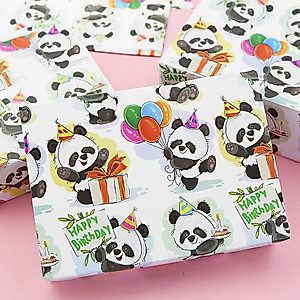 Panda Gift Wrapping Paper for Happy Birthday, Cute Pandas Balloons Wish Birthday Wrapping Paper for Baby Boys Girls Children Animal Baby Shower Kindergarten Party Xmas Gifts Wraps