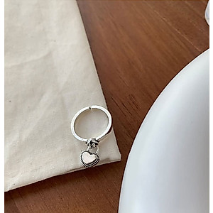 Vintage Dangle Heart Sterling Silver 925 Open Statement Rings for Women Girls Adjustable Love Heart Engagement Promise Rings Wedding Finger Band Fashion Jewelry Gifts BFF