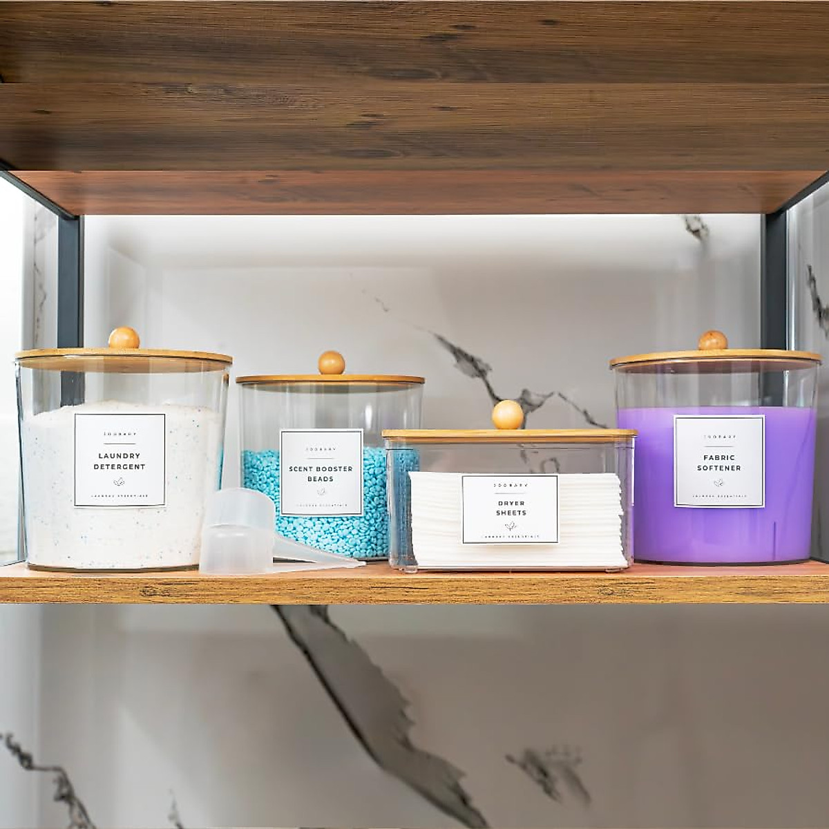 JOOBARY Laundry Detergent Dispenser Containers - 4 Pack Laundry Powder Container & Dryer Sheet Holder , Laundry Room Organization And Storage , Laundry pods Soap Dispenser,Laundry Labels,Beads