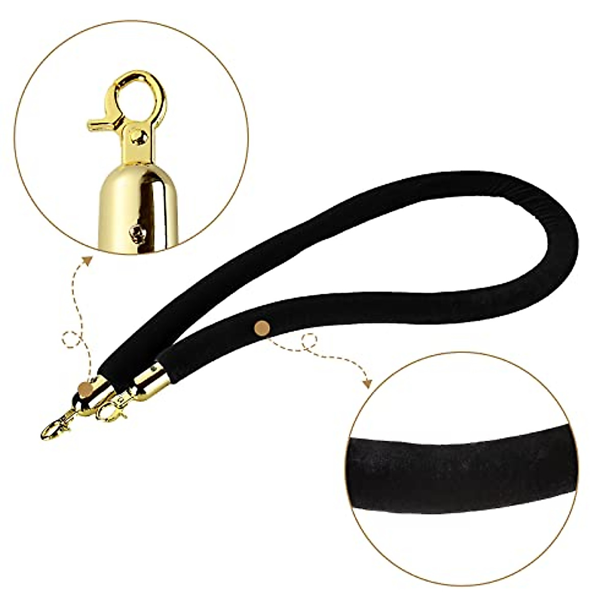 4PCS Black Velvet Stanchion Rope, 5.25 Feet Crowd Control Stanchion Ropes Fit for Movie Theaters, Grand Openings, Hotels