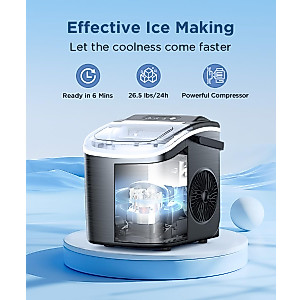 COWSAR Ice Maker Countertop, Stainless Steel Portable Ice Maker Machine with Self-Cleaning, 26.5lbs/24Hrs, 6 Mins/9 Pcs Bullet Ice, Perfectly for Home Use, Gift