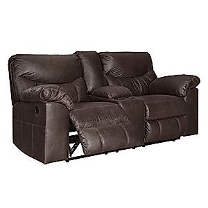 Signature Design by Ashley Boxberg Faux Leather Manual Double Reclining Loveseat with Center Console, Dark Brown