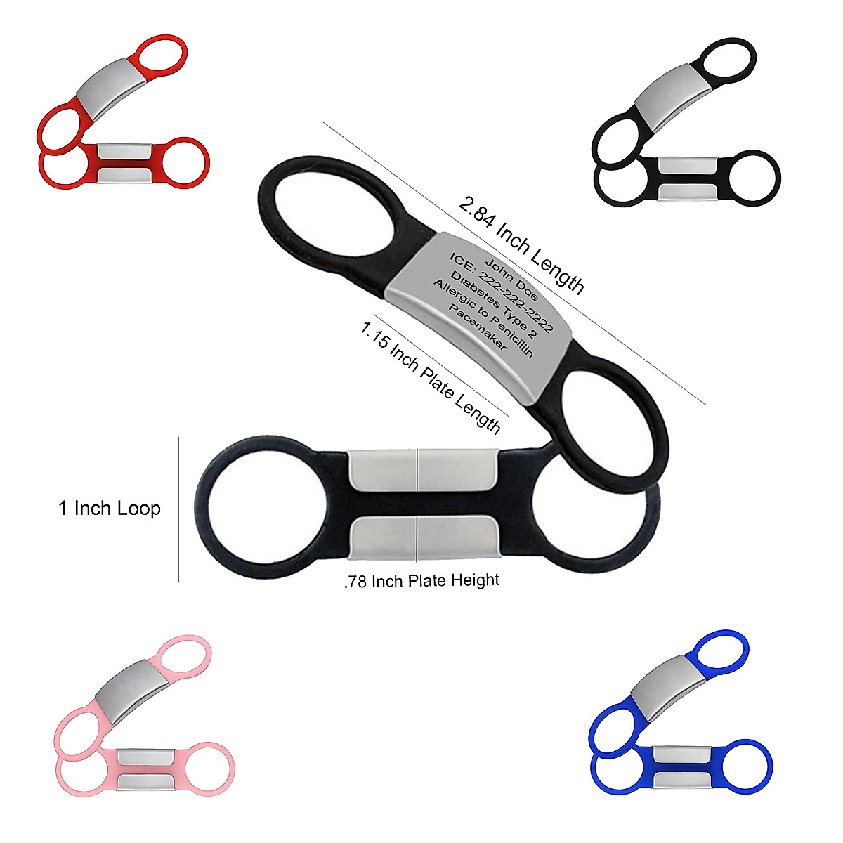 Multi-Purpose Waterproof Red Safety Alert ID Bracelet - Free Engraving - Hypoallergenic Silicone Attachment with 30mm Plate - Runners ID - Fitness ID - Triathletes ID - Religious ID - ID Bracelet