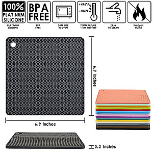 Smithcraft Silicone Trivet Pot Mat for Countertop Trivest Pads Heat Resistant Table Placemats 4 Pack,Size:7.5x7.5 Inch, Color: Grey, Shape:Square