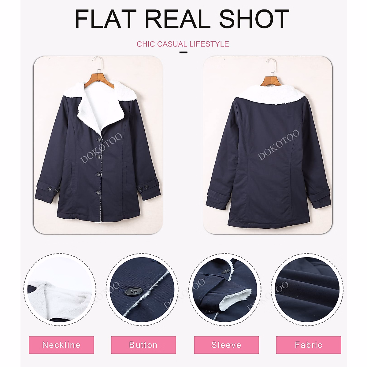 Dokotoo Womens Winter Jean Denim Jacket Coats Long Sleeve Open Front Fleece Jacket Stand Collar Button Down Sherpa Fashion Coats for Women 2024 Cardigans Outerwear with Pockets Blue Large