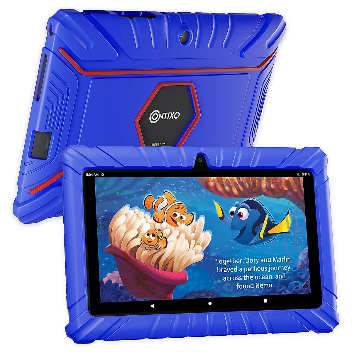 Contixo V8 7” Kids Tablet, 2GB RAM, 32GB Storage, Android 11 GO, Ultimate Learning Tablet for Children with 50+ Disney Storybooks, Kid Proof Protection Case, DkBlue
