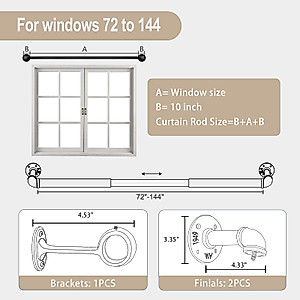 1 Inch Industrial Curtain Rod, Curtain Rods for Windows 66 to 120, Pipe Wrap Around Curtain Rod, Indoor/Outdoor Curtain Rod, Room Divider Curtain Rod, Blackout Curtain Rod 72-144 Inch: Black