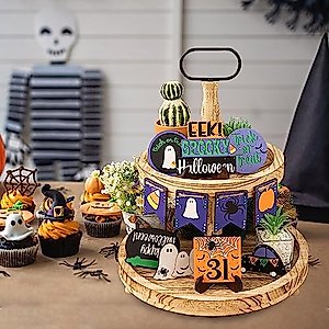 Halloween Decorations - Halloween Tiered Tray Decor -Wood Book Stack Sign Witches Cauldron Halloween Garland Halloween Decorations for Home Halloween Fall Decorations Indoor