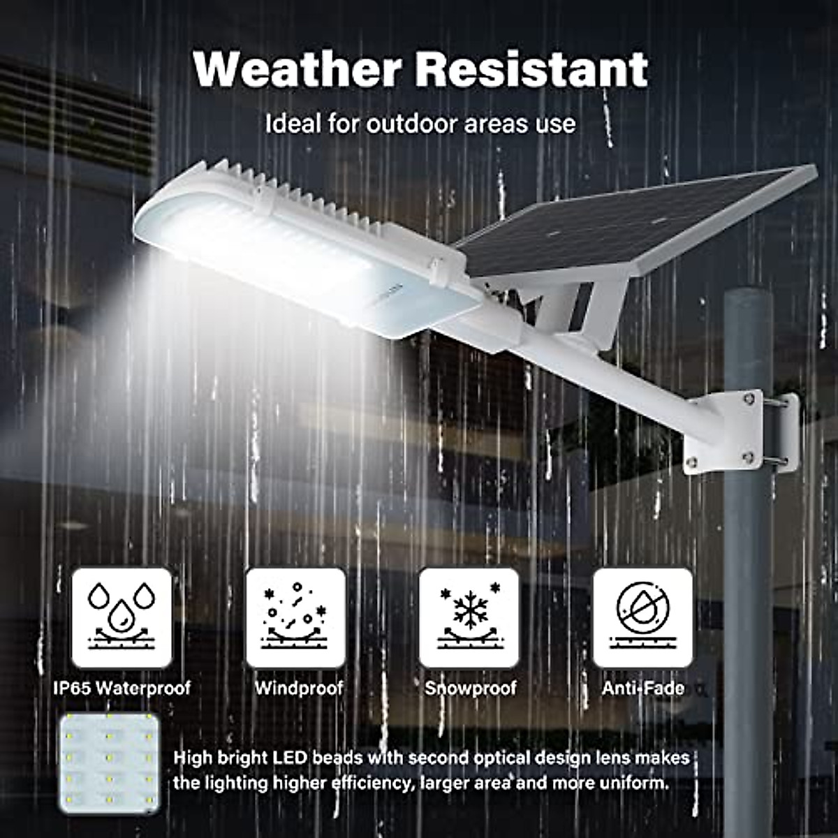 Gebosun Solar Street Lights Outdoor,60W,6000LM,High Brightness Dusk to Dawn LED Lamp,6000K,IP65 Waterproof IP65 Waterproof Solar Led Flood Light for Parking Lot,Yard,Garden,Patio,Stadium