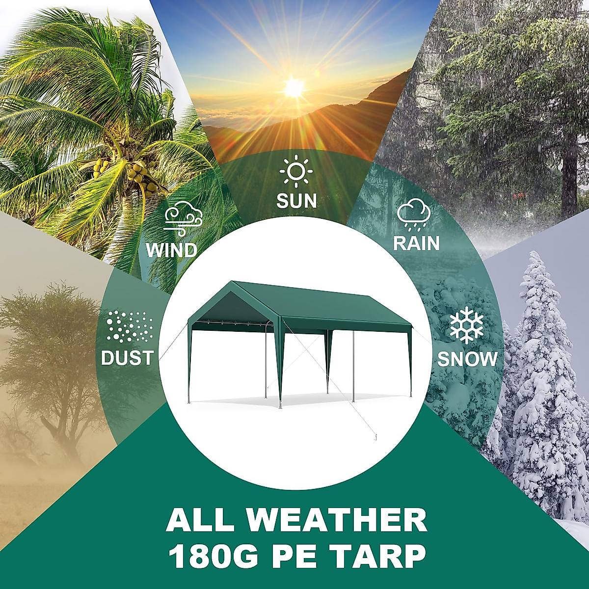 Raxmolo 10x20FT Heavy Duty Carport, Portable Car Canopy Garage Boat Shelter Party Tent, UV Resistant Waterproof Carport Canopy with Four Wind-Resistant Ropes, Green
