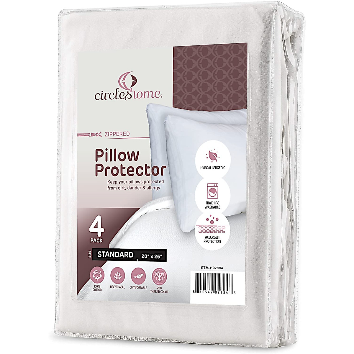 Pillow Protectors 4 Pack Standard Zippered - 100% Cotton Breathable Pillow Covers - Protects Pillows from Dirt, Dust and Debris (Standard - Set of 4 - 20x26)