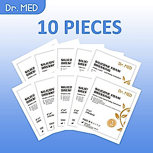 Dr. Med Silicone Foam Dressing with Gentle Adhesive Border 4"x4", 10 Individual Pack, Painless Removal High Absorbency Bed Sore Wound Bandage, for Pressure Sore, Diabetic Ulcer, Leg Ulcer and Burns