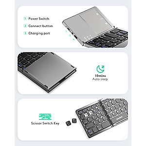 Samsers Multi-Device Foldable Bluetooth Keyboard with Touchpad Rechargeable Dual-Mode(2.4G+BTx2) Wireless Keyboard with Holder, Portable Ultra Slim Folding Keyboard for Android Windows iOS Mac OS