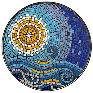 Teal Island Designs Ocean Scene Modern Black Metal Round Outdoor Accent Side Tables 14" Wide Set of 2 Set of 2 Blue Mosaic Tile Tabletop Gracefully Curved Legs for Spaces Porch Patio Home House