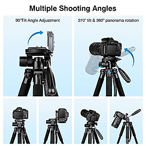 Victiv 72-inch Camera Tripod Aluminum Monopod T72 Max. Height 182 cm - Lightweight and Compact for Travel with 3-Way Swivel Head and 2 Quick Release Plates for Canon Nikon DSLR Video Shooting - Black