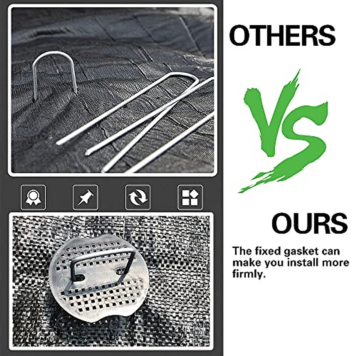 Bakulyor 200Pcs Landscape Staples + 200Pcs Gasket, 6 Inch Garden Stakes Staples 11 Gauge U Shaped Galvanized Lawn Landscape Pins, Heavy Duty Yard Ground Pin for Weed Barrier Sod Fabric Decorations