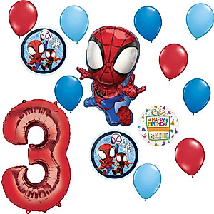 Spidey and His Amazing Friends 3rd Birthday Balloon Bouquet 14 pc Decorations