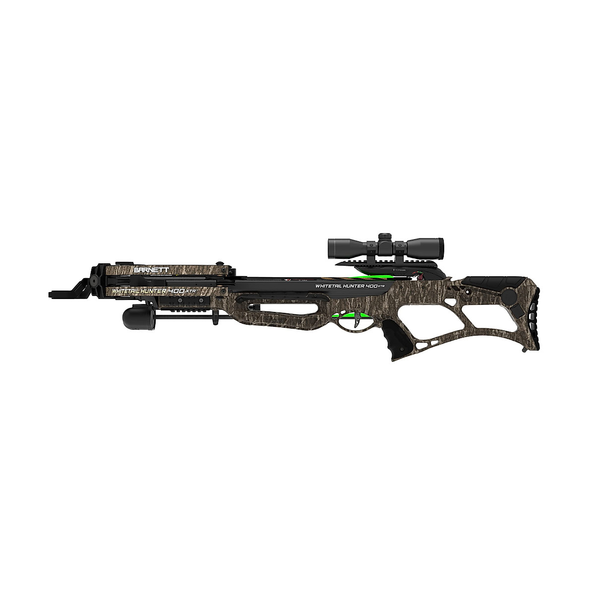 Barnett Archery Whitetail Hunter Crossbow, with 4x32mm Multi-Reticle Scope, 2 Arrows, Lightweight Quiver, 400XTR Without Crank Device, Mossy Oak Bottomland, One Size (BAR78168)