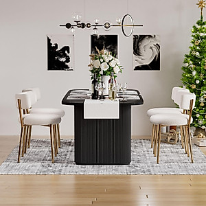 HAIZAO Modern Dining Chairs Set of 4, Round Upholstered Boucle Sherpa Dining Chairs, Curved Backrest Kitchen Dining Room Chairs, Mid-Century White Dining Chair with Golden Metal Legs