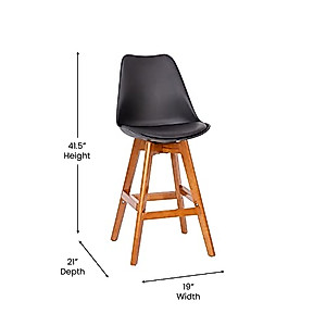Flash Furniture Dana Set of 2 Modern Commercial Counter Stools - Black Plastic Backrest - LeatherSoft Padded Seat - 27 Inch Counter Stools - Walnut Finish Wood Frame