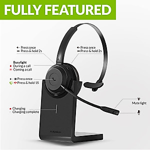 Avantree Alto Solo - Bluetooth 5.1 Wireless Headset with USB Adapter & Noise Cancelling Microphone, Support Phone & PC Simutaneously, Mute Switch, Busy Light, Wired Use for Computer Laptop
