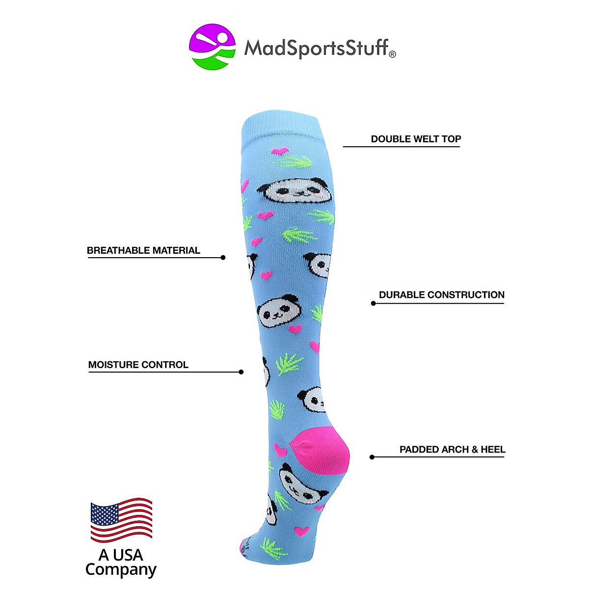 MadSportsStuff Happy Panda Bear OTC Socks (Sky Blue, Small)