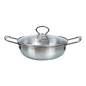 Pan with Lid Camping Cookware Stainless Steel Hot Pot Pot Without Divider Double Dry Handle Cooking Pot with Lid for Induction Cooktop Gas Stove 18cm Stock Pot Chinese Hot Pot