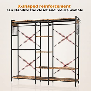heodmaem Reversible Free Standing Closet Organizer, Heavy Duty Clothes Rack for Hanging Clothes, Corner Closet Shelves, L Shape Garment Rack with Shelves