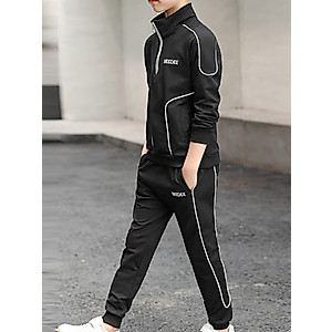 Hansber Kids Boys 2 Piece Tracksuit Sweatsuit Zip Up Turtleneck Long Sleeve Sweatshirt with Sweatpants Set Black 7-8 Years