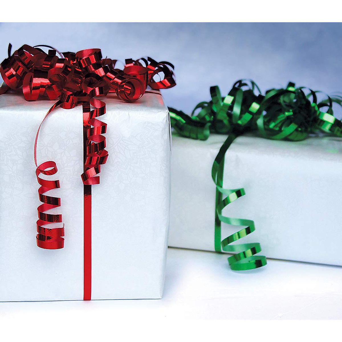 Xmas Ribbon - Christmas Ribbon Set of 4 Rolls Silver Red Green Gold Curling Ribbons Thin for Holiday Wrapping & Decoration