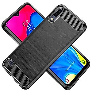 KOARWVC Phone Case for Galaxy A10 Case, Samsung M10 SM-A105F, Carbon Fiber Shockproof Rugged Shield Soft TPU Back Cover Cases for Samsung Galaxy A10 (Black)