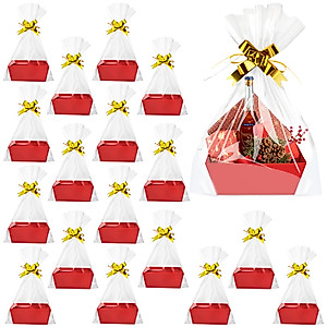 54 Pcs Gift Basket Set Includes 18 DIY Empty Gift Basket 9.8 x 8.5 x 3.5 Inches Food Storage Basket with Handles, 18 Bags and 18 Bows for Holiday, Wedding, Birthday Party Gift Wrapping (Kraft)