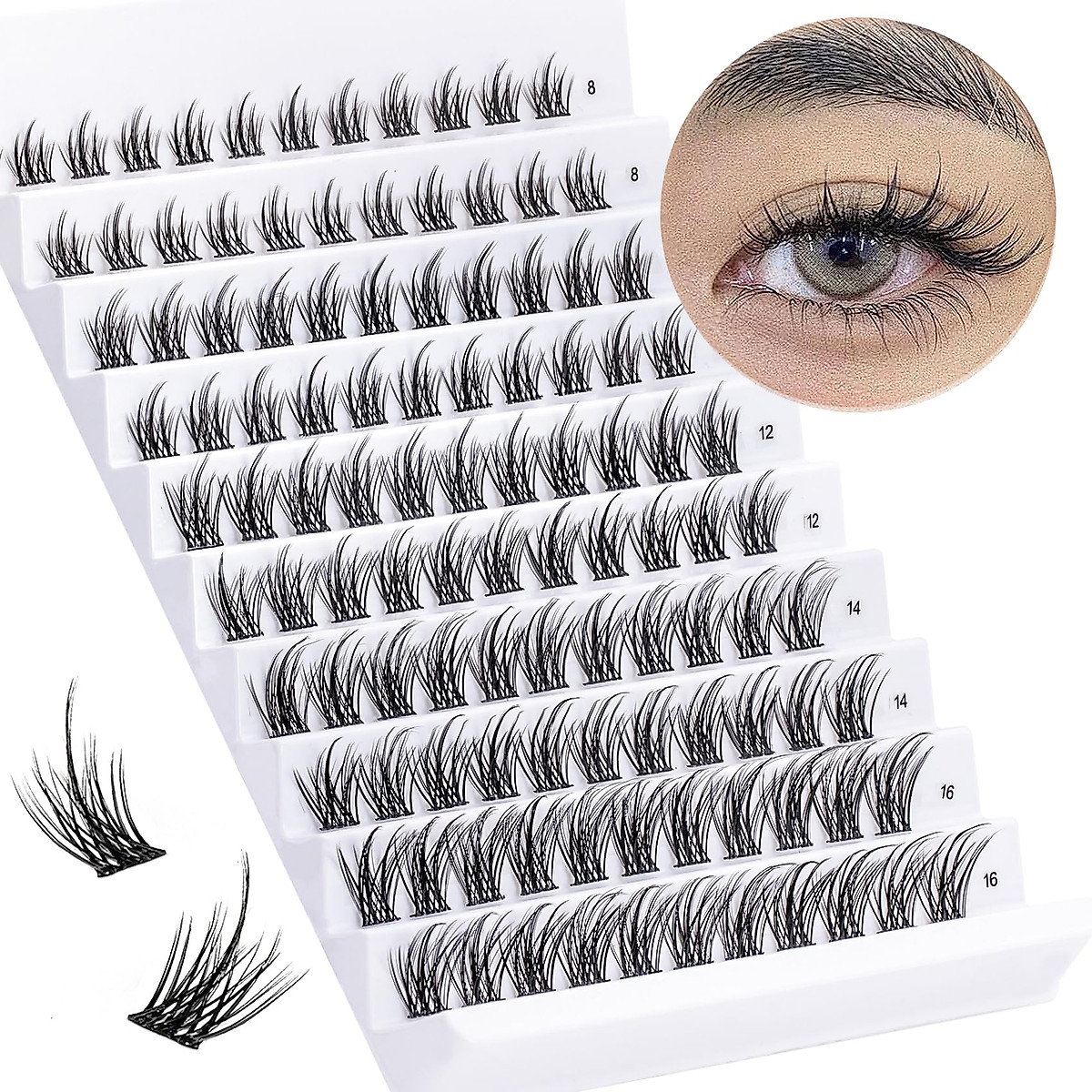 Fyonas Lash Clusters Fluffy Individual Lashes Cluster Eyelash Extensions 110 Pcs D Curl Manga Lashes Natural Look DIY Lash Extensions at Home Mix 8-16mm (Fairy)