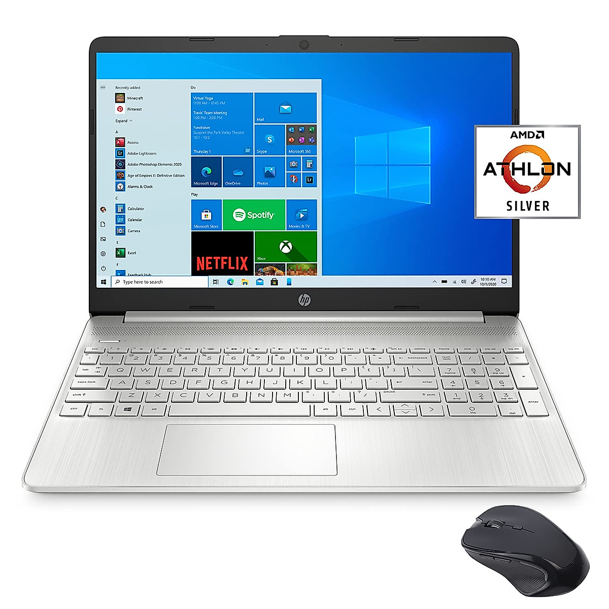 HP 15.6In FHD Slim and Light Laptop, AMD Athlon Silver 3050U, USB-C, HDMI, Wi-Fi, Bluetooth, Webcam, M-ytrix Wireless Mouse, 1 Year Microsoft 365, Win 10, 15-ef, 8GB RAM256GB SSD