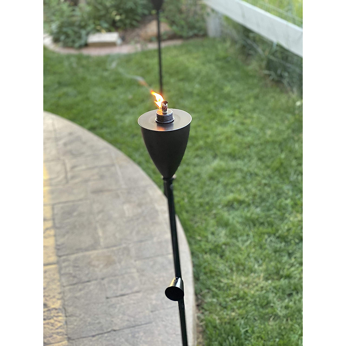BIRDROCK HOME 4 Pack Outdoor Wide Conical Torches - Oil Rubbed Bronze - Flame Light Torch - Backyard Garden Patio Lighting - Metal Lamp - Decorative Urban Lantern