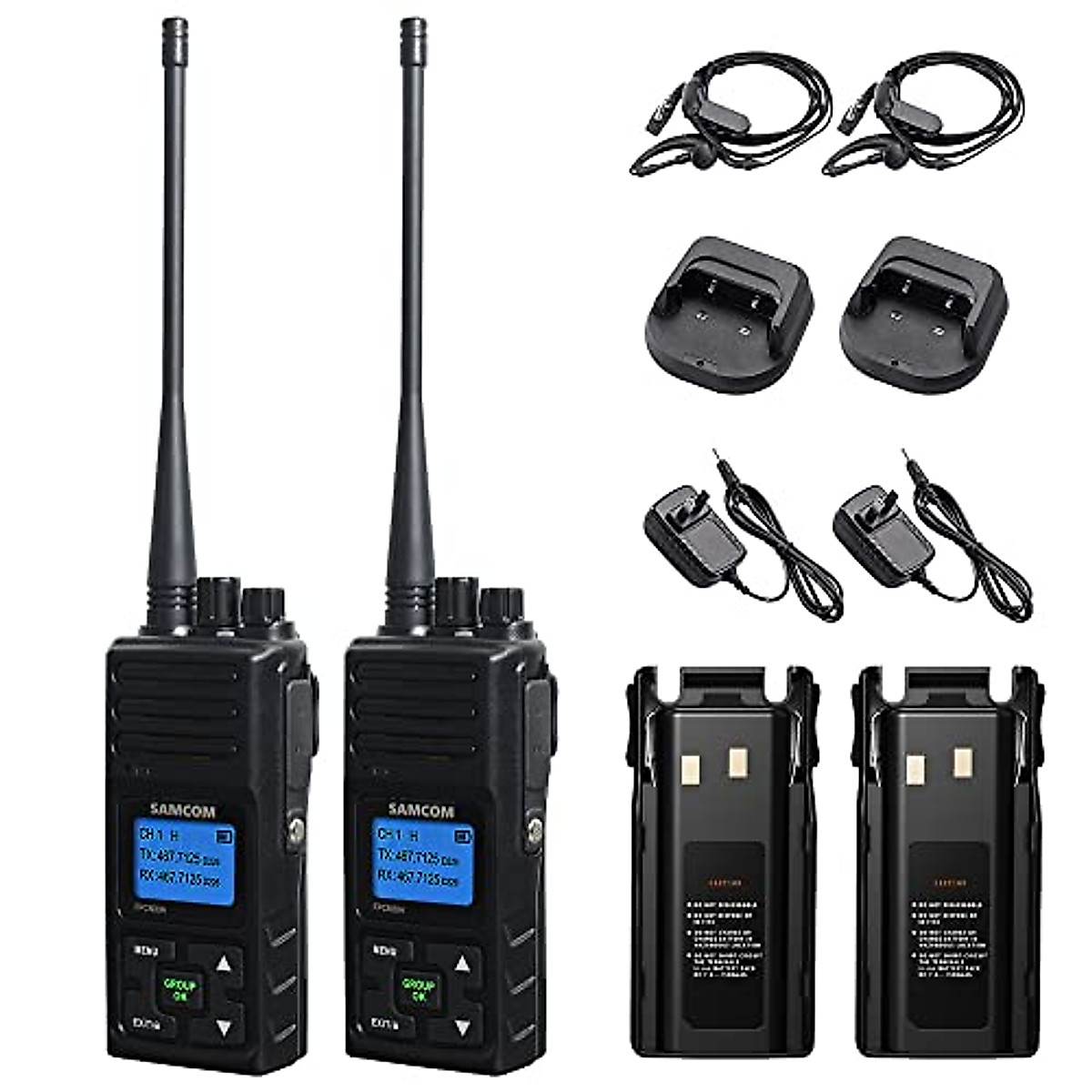 Long Range Radio Walkie Talkies for Adults, SAMCOM FPCN30A Two Way Radio Rechargeable, 5 Watt High Power 2-Way Radio, Programmable UHF Radios with Earpiece (Black 2 Pcs)