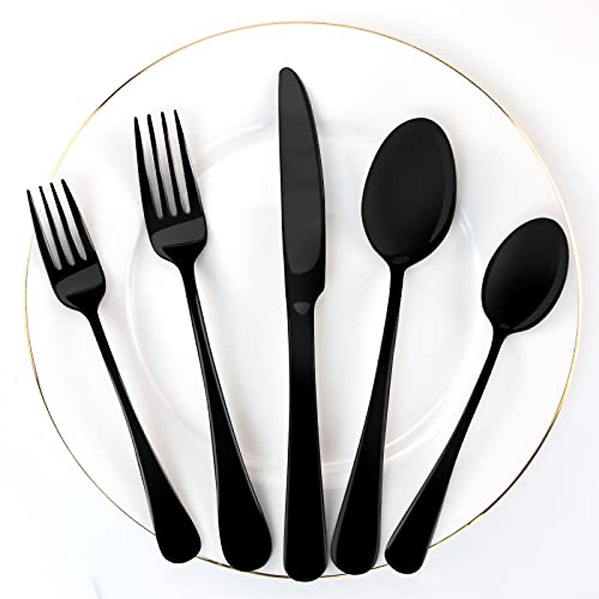 Black Silverware Set, Aisoso 20 Piece Stainless Steel Flatware Cutlery Set Service for 4, Include Knife Fork Spoon, Stylish Mirror Finish, Dishwasher Safe Perfect for Home Kitchen Restaurant