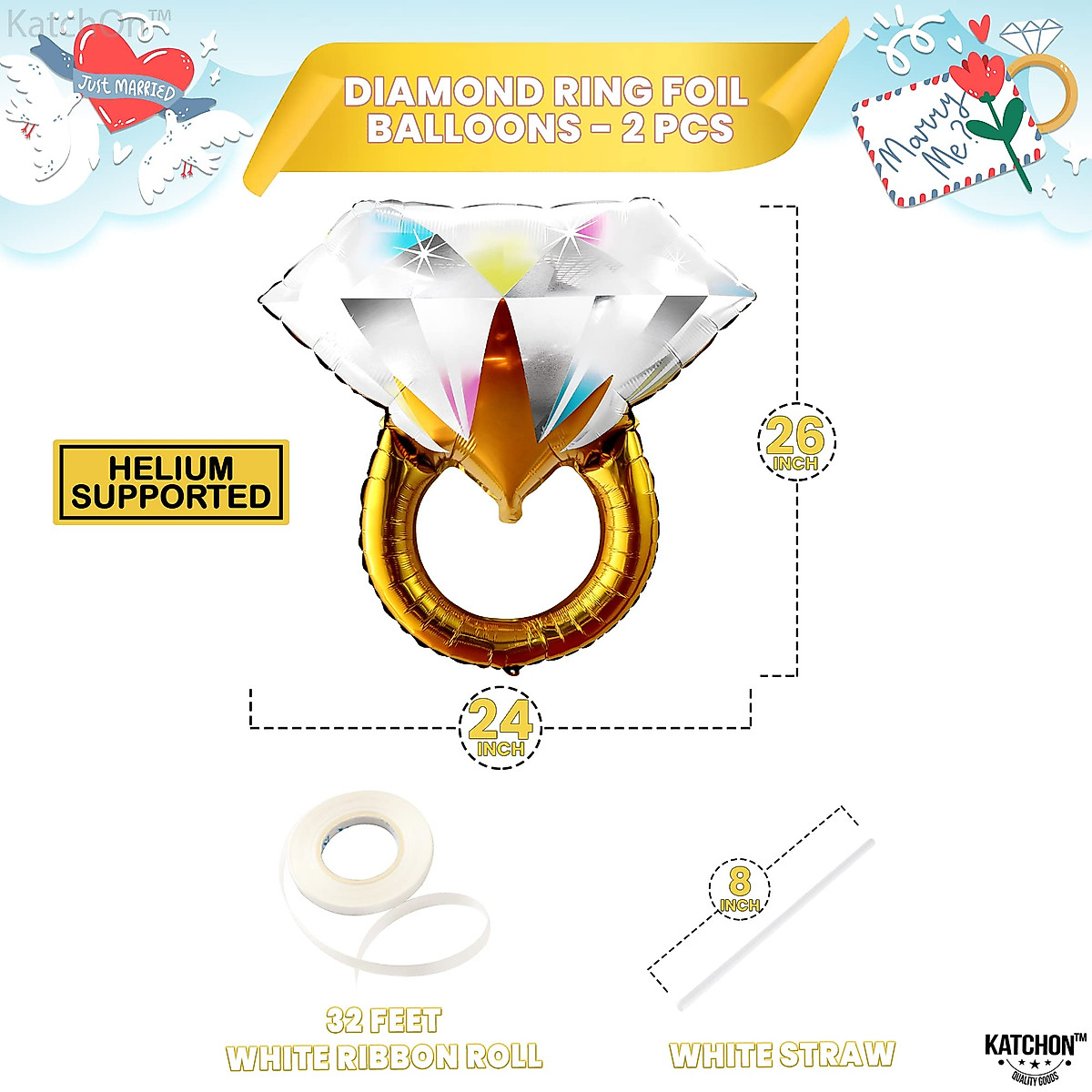 KatchOn, Huge Diamond Ring Balloon - 26 Inch | Ring Balloon Bachelorette, Bachelorette Party Decorations | Engagement Ring Balloon, Engagement Party Decorations | Engagement Decorations, Bridal Shower