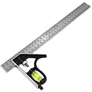 Dtacke 300mm/12 Precise Stainless Steel Adjustable Sliding Combination Square Set Right Angle Ruler Adjustable Leveled Square Head Right Angle Ruler