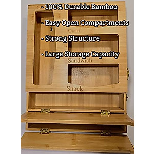 Simplify On the Go Countertop or Wall Mount Kitchen Bamboo 2 in 1 Foil and Sandwich Bag Organizer with 2 Cutters for Aluminum Foil and Plastic Wrap