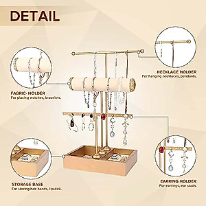 MingsunTan Jewelry Holder Organizer Jewelry Stand, Jewelry Organizer 3 Tier Jewelry Holder, Jewelry Display Rack Tree Jewelry Tower for Earring Bracelet Ring Necklace (Gold)